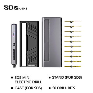 AM ARROWMAX Mini Electric Drill 13 in 1 with Aluminium Box, Cordless, LED Lights, Needle Vise Hand Drill Kit, 10 HSS Drill Bits, 3/32-Inch Keyless Chuck, Variable Direction (SDS MINI)