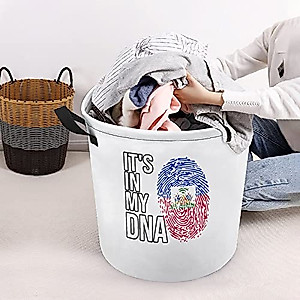 It's in My DNA Haiti Flag Large Laundry Basket Hamper Bag Washing with Handles for College Dorm Portable