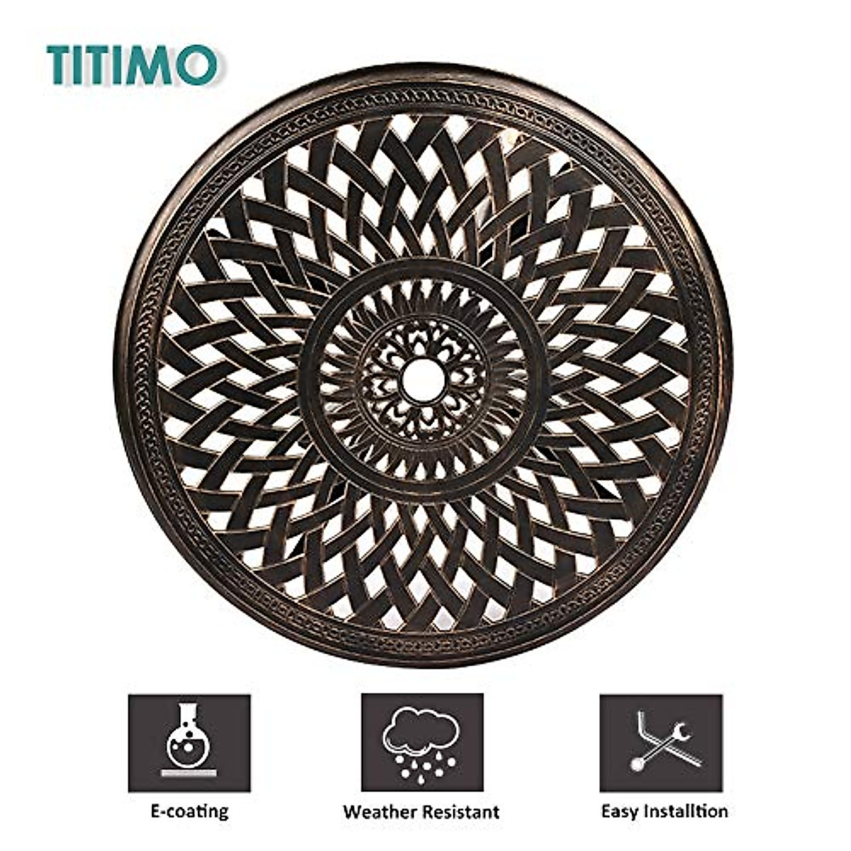 TITIMO 31 inch Diameter Outdoor Round Patio Bistro Dining Table Cast Aluminum with Umbrella Hole Conversation Table