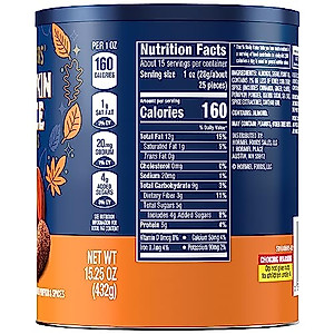 PLANTERS Fall Edition Pumpkin Spice Almonds, Pumpkin Spice Snacks, Cooking & Baking Nuts & Seeds, Flavored Almonds, Seasonal Nuts, Fall Party Snacks, Plant-Based Protein, 15.25 oz Canister