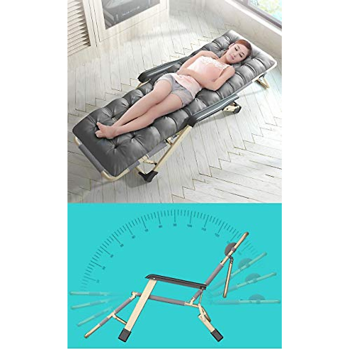 Oversize XL Reclining Chair Folding Zero Gravity Lounge Chair Deck Chairs Cotton Cushion for Garden Outdoor Patio Sun Loungers Bed Recliner Loading up to 300kg with Head Pillow in Gray