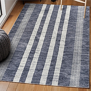 JONATHAN Y WSH122C-4 Vichy Geometric Striped Machine-Washable Indoor Area Rug, Midcentury, Rustic, Vintage, Classic for Bedroom,Kitchen,Living Room,Non Shedding,Easy-Washing, Gray, 4 X 6