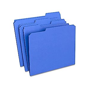 Staples 508911 Colored File Folders W/Reinforced Tabs Letter 3 Tab Blue 100/Box