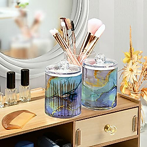 2 Pack Qtip Holder Organizer Dispenser Color Abstract Painting Marble Bathroom Storage Canister Cotton Ball Holder Bathroom Containers for Cotton Swabs/Pads/Floss