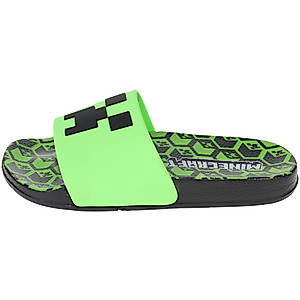 Minecraft Boys' Sport Slide Sandals, Indoor Outdoor Pool Slide, Black/Green, Size 12/13 Little Kid
