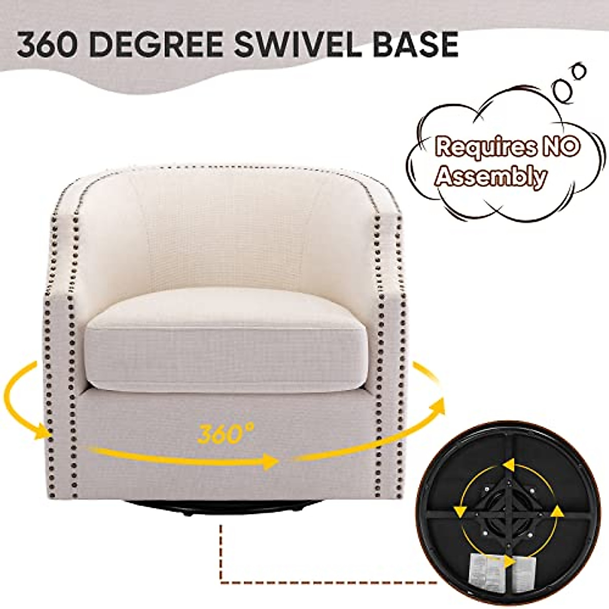 Swivel Glider Nursery Chair Rocker- Comfy Rocking Chair for Baby Nursery Mid Century Modern Accent Barrel Chairs for Living Room Curved Arm Chair with Nailhead Round Club Chair for Bedroom Beige