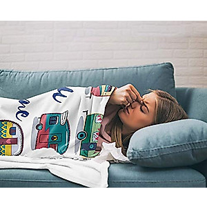 SUN-Shine Camper Throw Blanket RV Blankets You Make Me Happy Camping Caravans White Cartoon Travel Throws Warm Cozy Microfiber All Seasons Blanket for Bed Sofa Couch Stadium 40x50inch