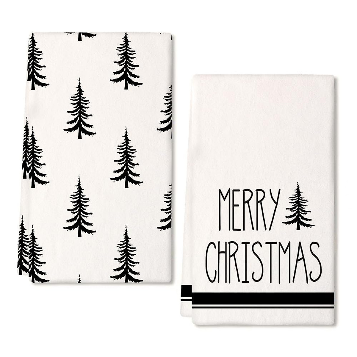 ARKENY Christmas Kitchen Towels Set of 2,Black Xmas Tree Dish Towels 18x26 Inch,Hoilday Farmhouse Home Decoration AD101