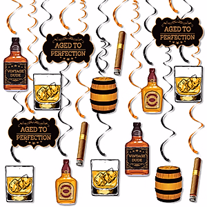 Whiskey Birthday Party Decorations for Men, Aged to Perfection Party Supplies Whiskey Beer Party Hanging Swirls Ceiling Streamers for 30th 40th 50th Birthday Decorations Cheers and Beers Party