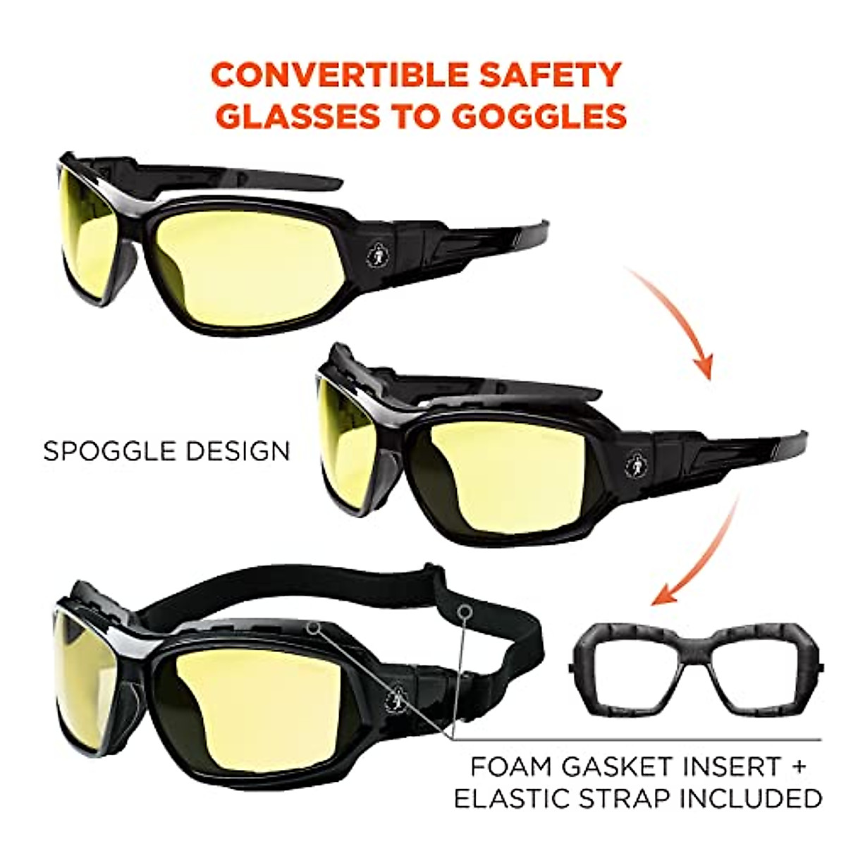 Ergodyne - 56050 Loki Yellow Lens Safety Glasses, Yellow Lens, Black Frame