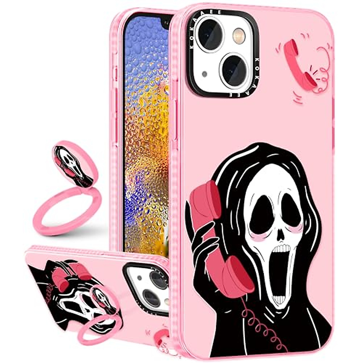 Kokaaee (2in1 for iPhone 14 Plus Case Cute Skeleton Skull for Women Girls Kawaii Girly Phone Cases Funny Gothic Cool Unique Design Soft TPU Bumper Cover+Ring Holder for 14Plus 6.7"