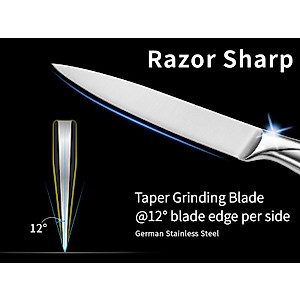 Hollory 5 Inch Kitchen Utility Knife, German High Carbon Stainless Steel Blade and Full Tang Handle, Fruit and Vegetable Cutting Chopping Carving Knives-Silver