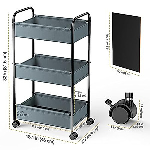 YASONIC 3-Tier Rolling Cart, Easy Assembly, Move, Lightweight, Gray