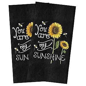 ARTtikke Kitchen Towels You are My Sunshine Black Kitchen Dish Cloths Ultra Soft Absorbent Quick Drying Dish Towels Kitchen Hand Towels Tea Towels with Hanging Loop,2 Pack