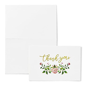 48-Count Thank You Cards with Envelopes, 6 Elegant Rose Flower Designs with Gold Foil Print for Wedding Baby and Bridal Shower