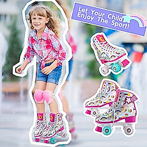 SULIFEEL Rainbow Unicorn Roller Skates for Girls Light up Wheels Womens Quad Skates with High Top Reflective TPU Leather Rainbow