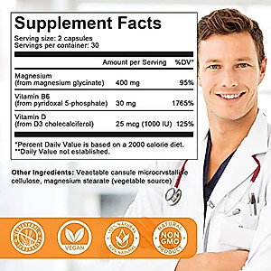 Magnesium Supplement Softgels, Easy Absorption Magnesium Glycinate 400mg with Vitamin B6,D3, High Bioavailability Magnesium for Sleep & Calm Support, Nervous, Muscle & Bone Health