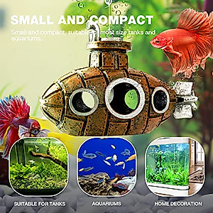 Floating Fish Tank Decoration, Little Cute Retro Submarine Aquarium Decoration with Two Float Balls , Resinous Fish Tank Accessorie, Safe Fish Toy for Betta Cichlid Goldfish Shrimps Hermit Crabs