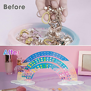 NiHome 3-Tier Iridescent Acrylic Rainbow Earring Organizer, Lightweight & Durable Design 140 Holes for 70 Pairs, Unique Front Row for Special Earrings, 11.8" W x 6.25" H