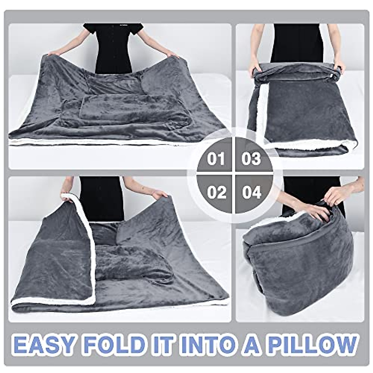 Catalonia Classic Sherpa Fleece Blanket with Sleeves, Super Soft Warm Cozy Wearable Blanket, Portable Travel Blanket Pillow, Gift for Women Men Adult, Grey