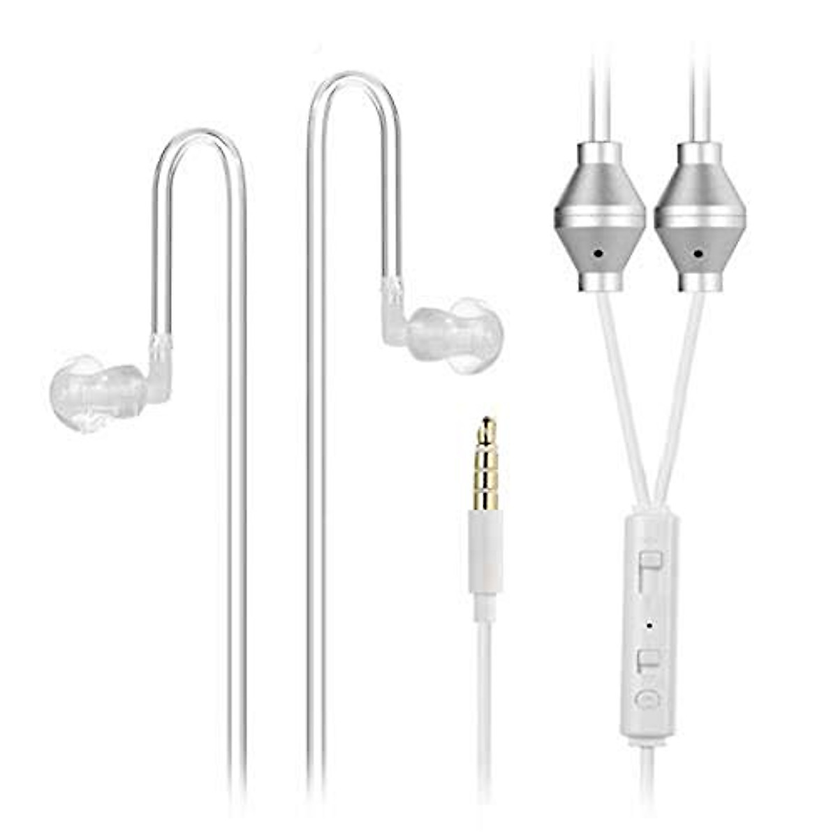 HOVTOIL Air Tube Earphone 3.5mm Universal Anti-Radiation Binaural Air Tube Earphones with Mic Compatible with iPhone High Performance White