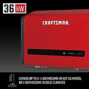 Craftsman CMXTEPA0036 36kW 240-Volt 7.3 GPM Electric Tankless Water Heater, Red