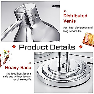 VIHOSE Food Heat Lamp Food Heat Preservation Lamp Commercial Food Warmer Light Portable Catering Heat Lamp for Restaurant Kitchen Food Heating Home Use Service Buffet, Dual Head, 250W Bulb, Silver