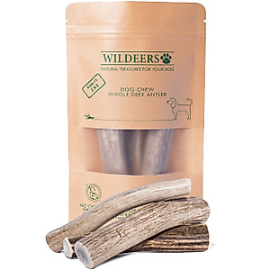 Wildeers Premium Deer Antlers for Dogs - Dog Antler Chews - Made in USA, Naturally Shed, Healthy Treat - Grade A, 4-5 in, 3 Pieces, Long Lasting Antler Chew Bones for Aggressive Chewers (Small)