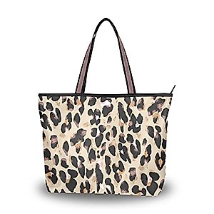 Bolaz Tote Bag with Zipper for Women Leopard Pattern Animal Print Handbags Pockets Shoulder Bag Work Large Travel Office Business