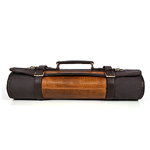 Leather Canvas Knife Roll Storage Bag Expandable 10 Pockets Detachable Shoulder Strap Travel-Friendly Chef Knife Case Roll By Aaron Leather Goods (Nelson, Canvas Leather)