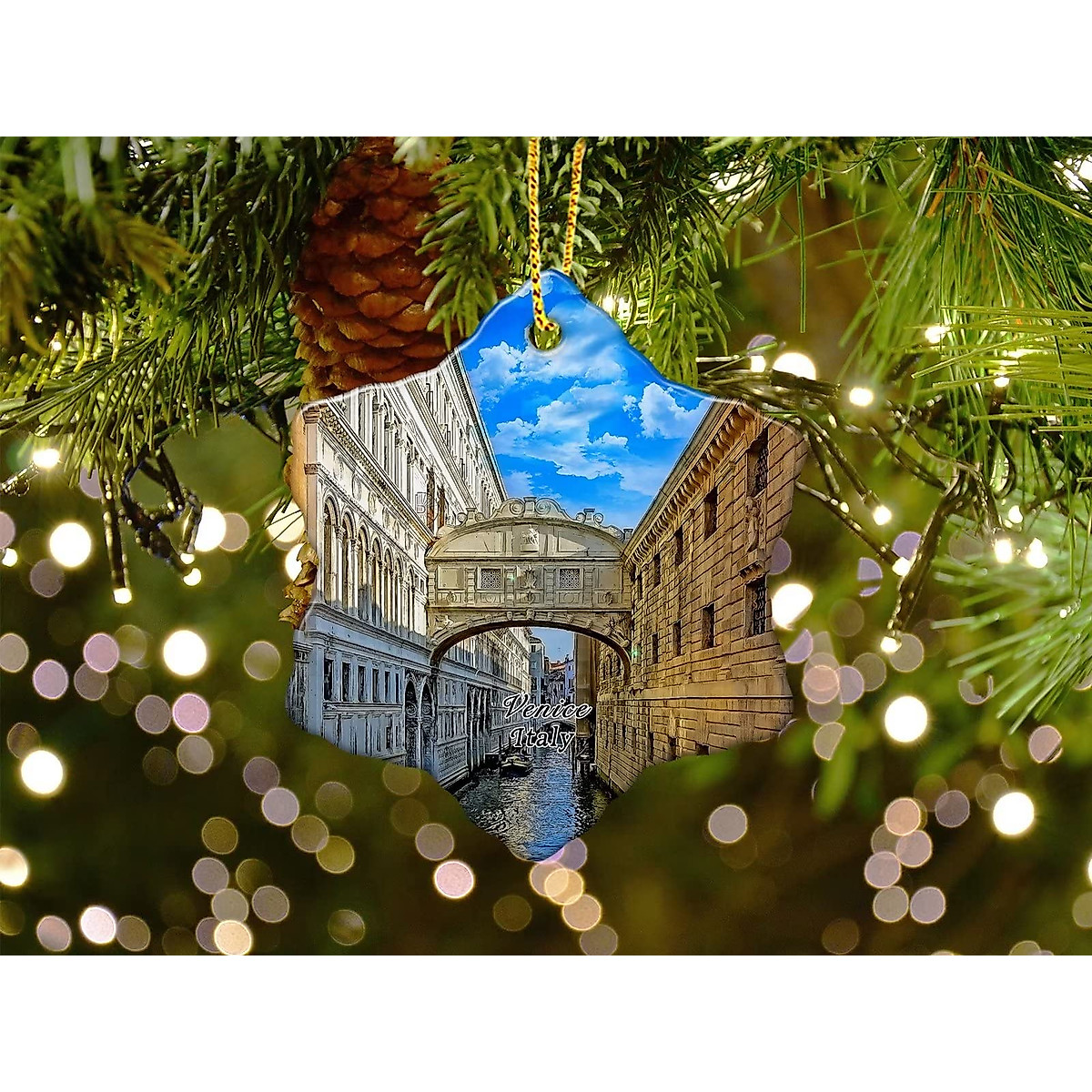 Personalized Ornaments Italy Bridge of Sighs Venice Christmas Ornament Porcelain Double Sided Snowflake Souvenirs Farmhouse Home Living Room Decor Can be Given on Keepsake for Couples Present