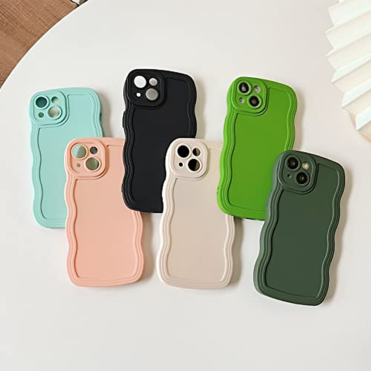 Caseative Solid Color Curly Wave Frame Soft Compatible with iPhone Case (White,iPhone 13 Pro Max)