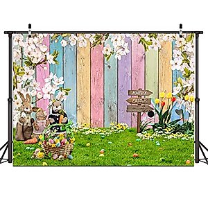 Dudaacvt 7x5ft Easter Backdrop Spring Easter Backdrop Colorful Wood Backdrop Easter Children Party Decorations Banner Backdrop D625