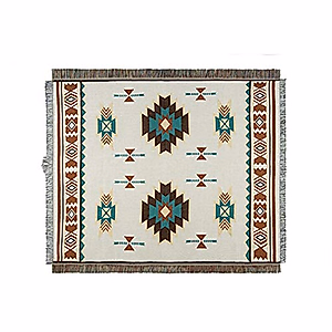 ZYHO Southwestern Aztec Decor Throw Blanket for Home, Cotton Southwest Navajo Native American Tribal Decorative Sofa Cover Wall Hanging Tapestry,90 x 90CM
