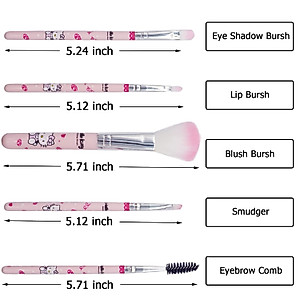 5PCS Kitty Makeup Brush with Kitty Cat Headband-Cosmetic Makeup Brush Set Professional Tool Kit Set Brush Set Best Gift for Young Girl Women