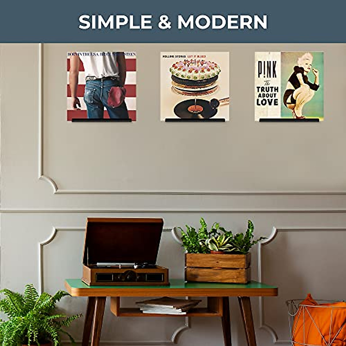 Crutello 8 Pack Vinyl Record Display Shelf - Wall Mounted Black Steel Record Holder Shelf - Pack of 8