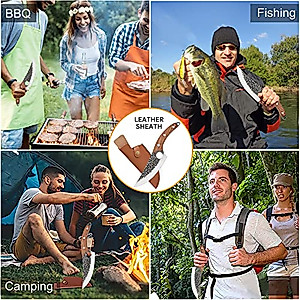 ZENG Butcher Knife, Viking Knife Boning Knife Hand Forged Hussk Japanese Knife with Sheath Kitchen Chef Knife Caveman Knife Ultimo Knives Fillet Knife Meat Cutting Knives for BBQ Deboning Vegetables