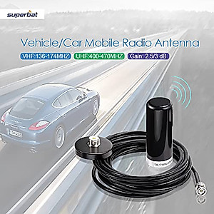 wlaniot Vehicle/Car Mobile Radio VHF/UHF Dual Band Antenna BNC Male Connector Magnetic Base Mount 5M RG58 Cable for BC125AT Scanner