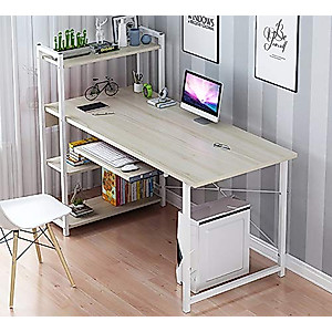 TOPYL Computer Desk with Shelves,Modern Writing Desk with Storage Bookshelf Reversible Study Office Table,Easy to Assemble