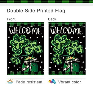 CMEGKE St Patrick's Day Garden Flag, St Patrick's Day Green Shamrocks Welcome Garden Flag, Spring Summer Garden Flag Rustic Vertical Double Sided Burlap ST Patricks Day Party Holiday Farmhouse Yard Home Outside Decor 12.5 x 18 In