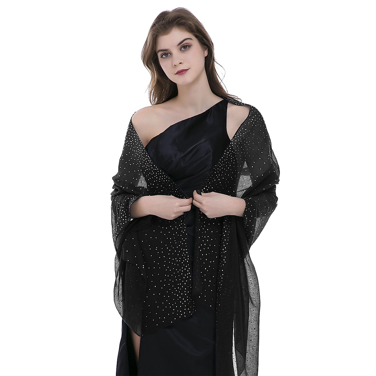 BANETTETA Shawl Silver Shawls and Wraps for Evening Dresses Shawl Shawl Wraps for Women Shawls and Wraps for Weddings Ladies Shawls and Wraps Fall (Black Silver)