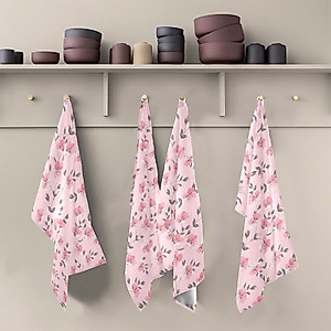 MNSRUU Kitchen Towels Dishcloths Sets 4Pcs with Hanging Loop, Floral Cherry Blossoms and Branches Pink Absorbent Kitchen Décor Cleaning Hand Towel Tea Towels for Farmhouse Kitchen Dishes Tea Home