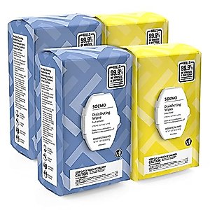 Amazon Brand - Solimo Disinfecting Wipes, Lemon & Fresh Air Scent, Sanitizes/Cleans/Disinfects/Deodorizes, 80 Count (Pack of 4)