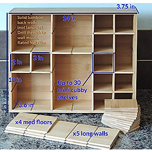 Cookbook People Multikeep Adjustable Shelf - Spice Rack, Floating Shelf, Figurine Shelf, Shadow Box or Drawer Organizer - for Wall Mount, Counter Top, Cabinet or Drawers - Bamboo Wood