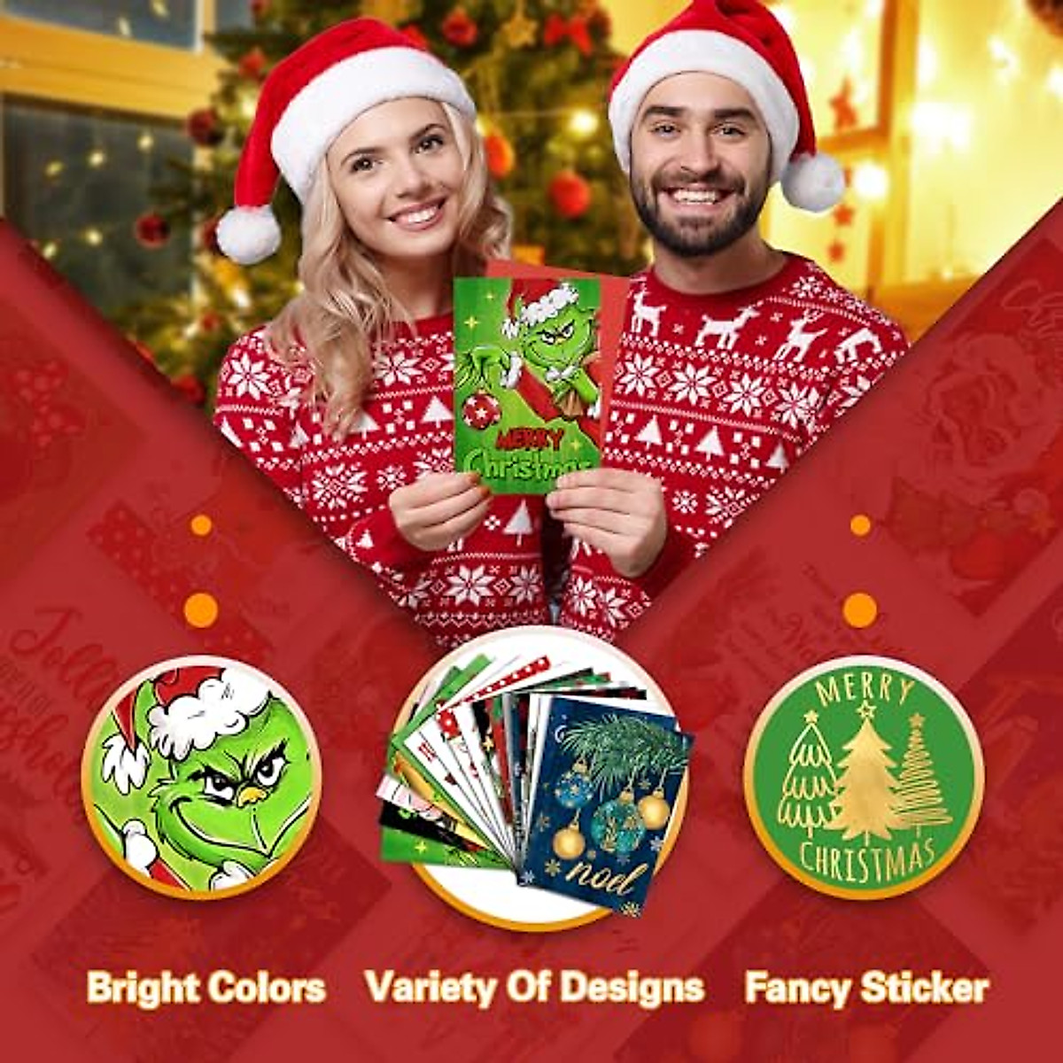 Auirre Christmas Cards Set-36 Pack Merry Christmas Greeting Cards Boxed Envelopes and Stickers for Sealing, 18 Assorted Designs Bulk Blank Cards Holiday Cards for Xmas 2025 New Years 5x7 Inch