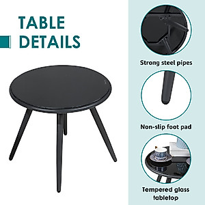 COBANA 3 Piece Patio Bistro Set, Outdoor Conversation Balcony Furniture Set with Glass Top Table and Cushioned Chairs, Black