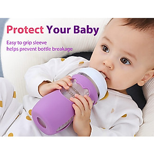 100% Silicone Baby Bottle Sleeves for Philips Avent Natural Glass Baby Bottles, Premium Food Grade Silicone Bottle Cover, Cute Bear Design, 8oz, Pack of 2 (Pink and Purple)