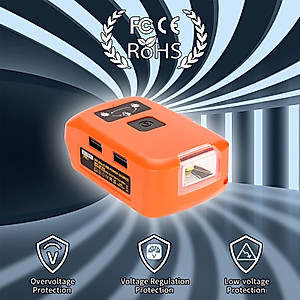 Battery Adapter for Black and Decker 20v Lithium Battery USB Phone Charger, Led Work Light with Dual USB Charger and 12v DC Port,Power Source Supply for 14.4-20v Max Lithium-Ion Battery