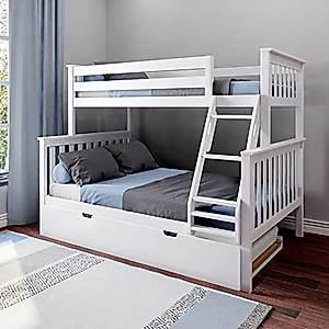 Max & Lily Bunk Bed, Twin-Over-Full Wood Bed Frame For Kids With Trundle, Grey