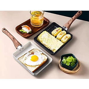 Tamagoyaki Pan Japanese Omelet Pan,Rectangle Maker Frying Pans,Japanese Tamagoyaki Pan with Silicone Brush & Spetula, Egg Pan, Gas Stove and Induction Hob, 7” x 5”,Black